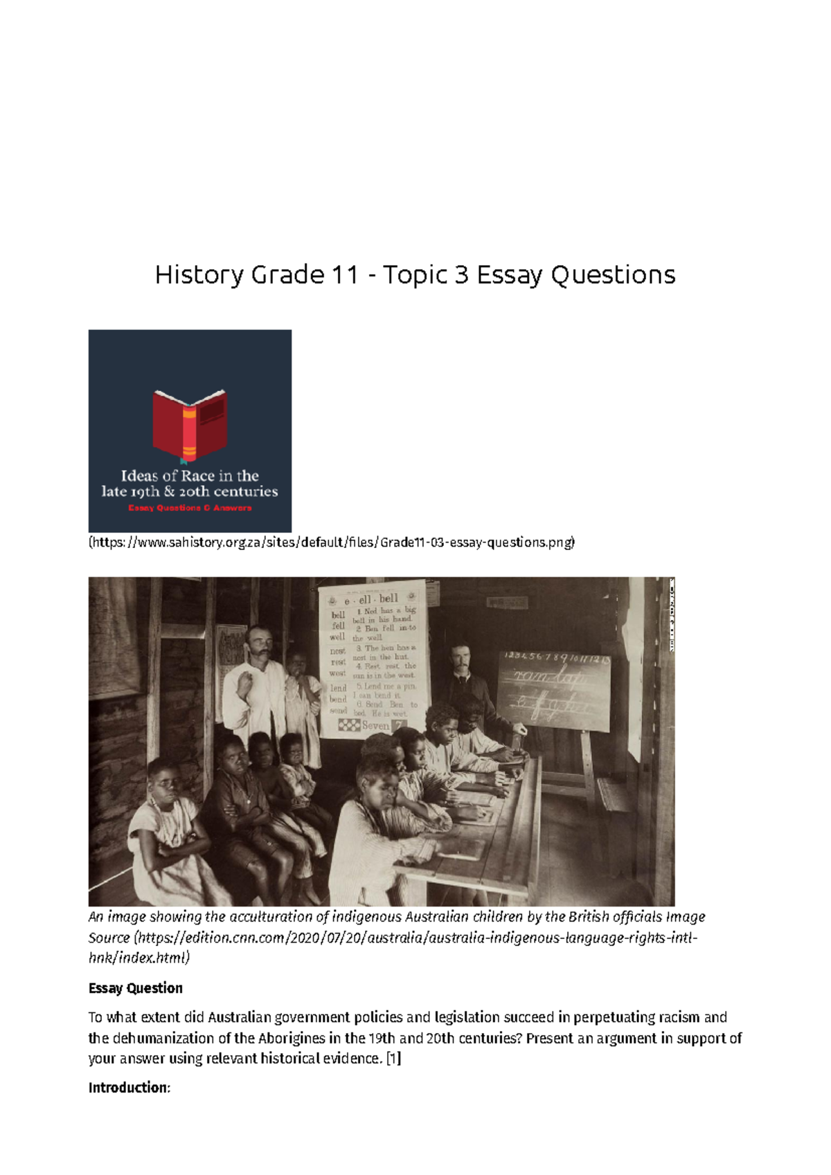 Grade 11 History - Topic 3 Essay Qs on South African History - Studocu