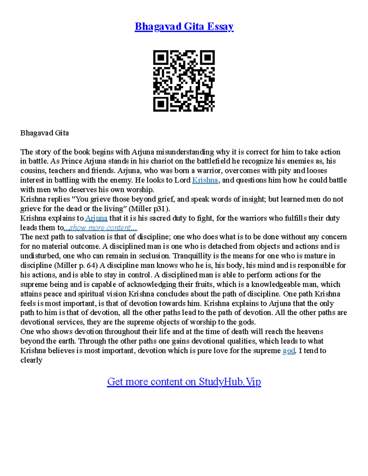 Essays On The Gita - Bhagavad Gita Essay Bhagavad Gita The story of the ...
