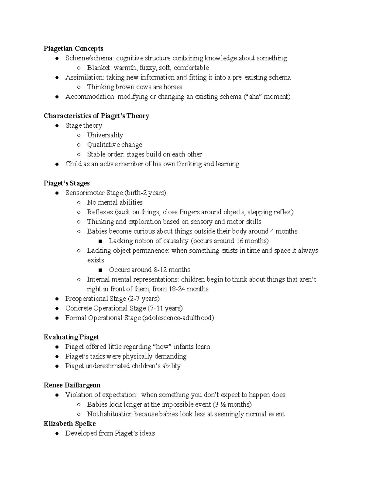 Cognitive Developmental Theory - Piaget - Piagetian Concepts Scheme ...