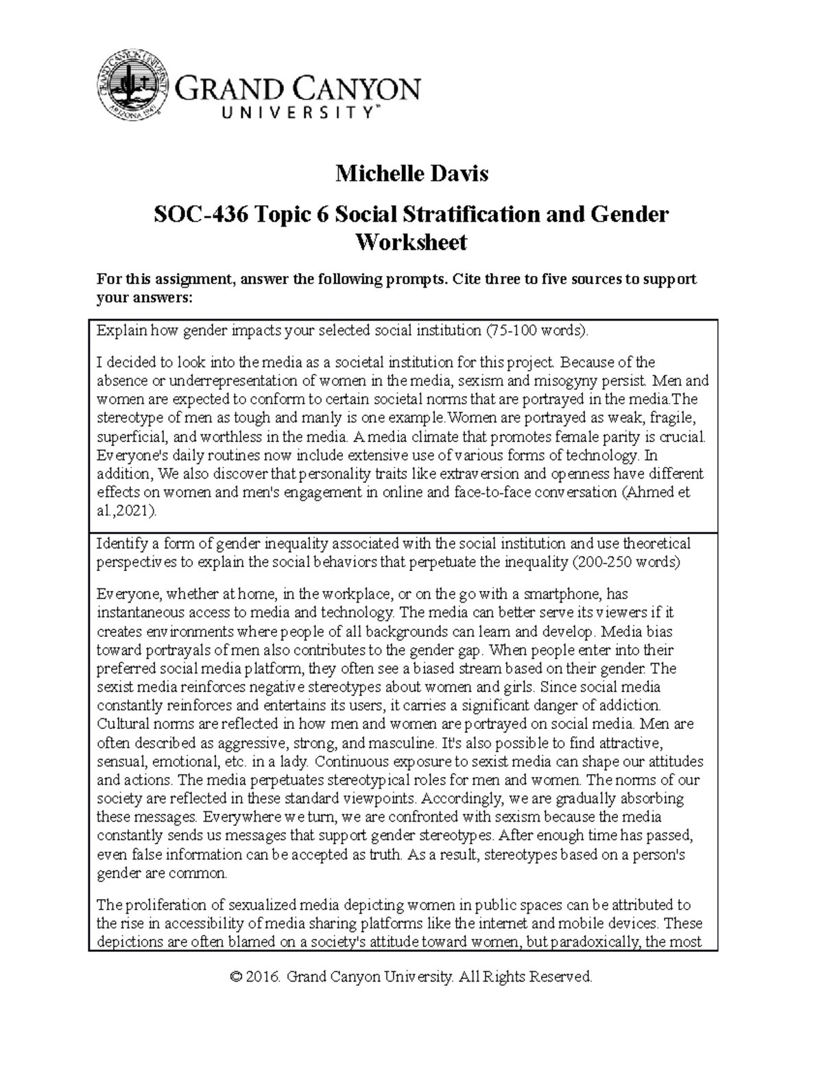 SOC 436 RS T6 Benchmark Social Stratificationand Gender Worksheet ...