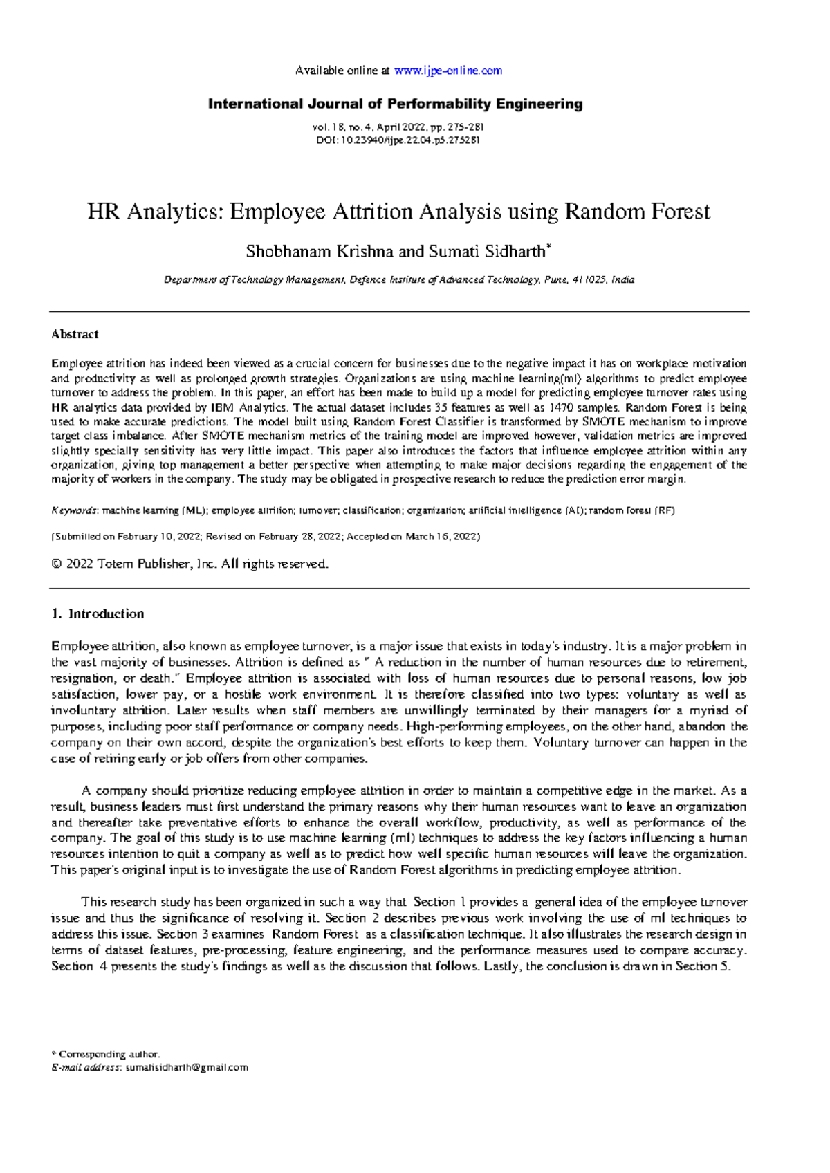 HR Analytics: Employee Attrition Prediction Using Random Forest - Studocu