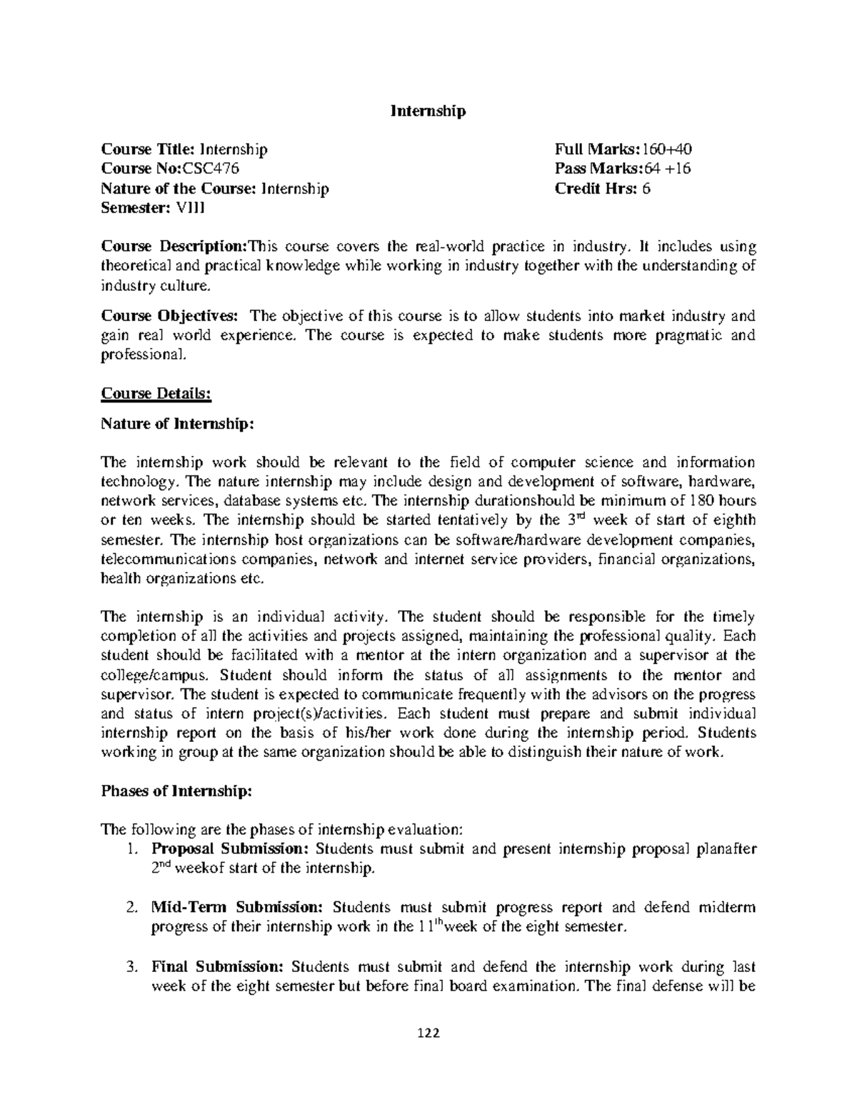 CSC476 Internship Course Overview and Evaluation Guide - Studocu