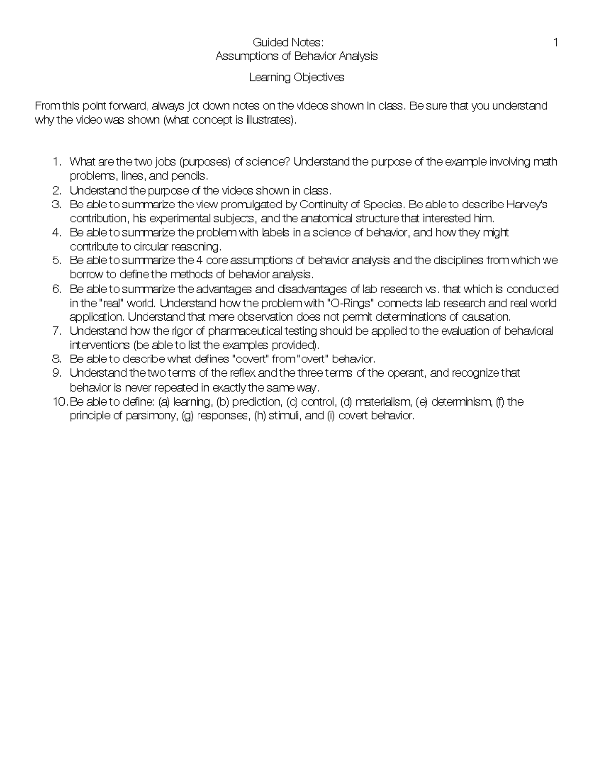 Guided Notes on Behavior Analysis (Psy 203: Core Assumptions and ...