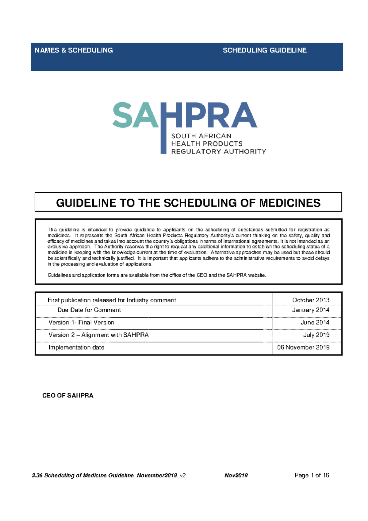 Guideline for Scheduling of Medicines: SAHPRA Overview and Principles ...