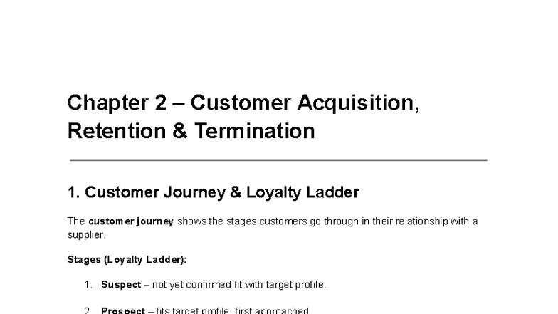 CRM Chapter 2: Customer Acquisition, Retention & Termination Notes ...