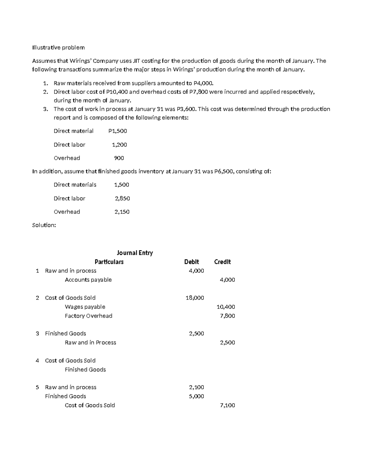 JIT and Backflush Costing: Illustrative Problem Analysis - Studocu