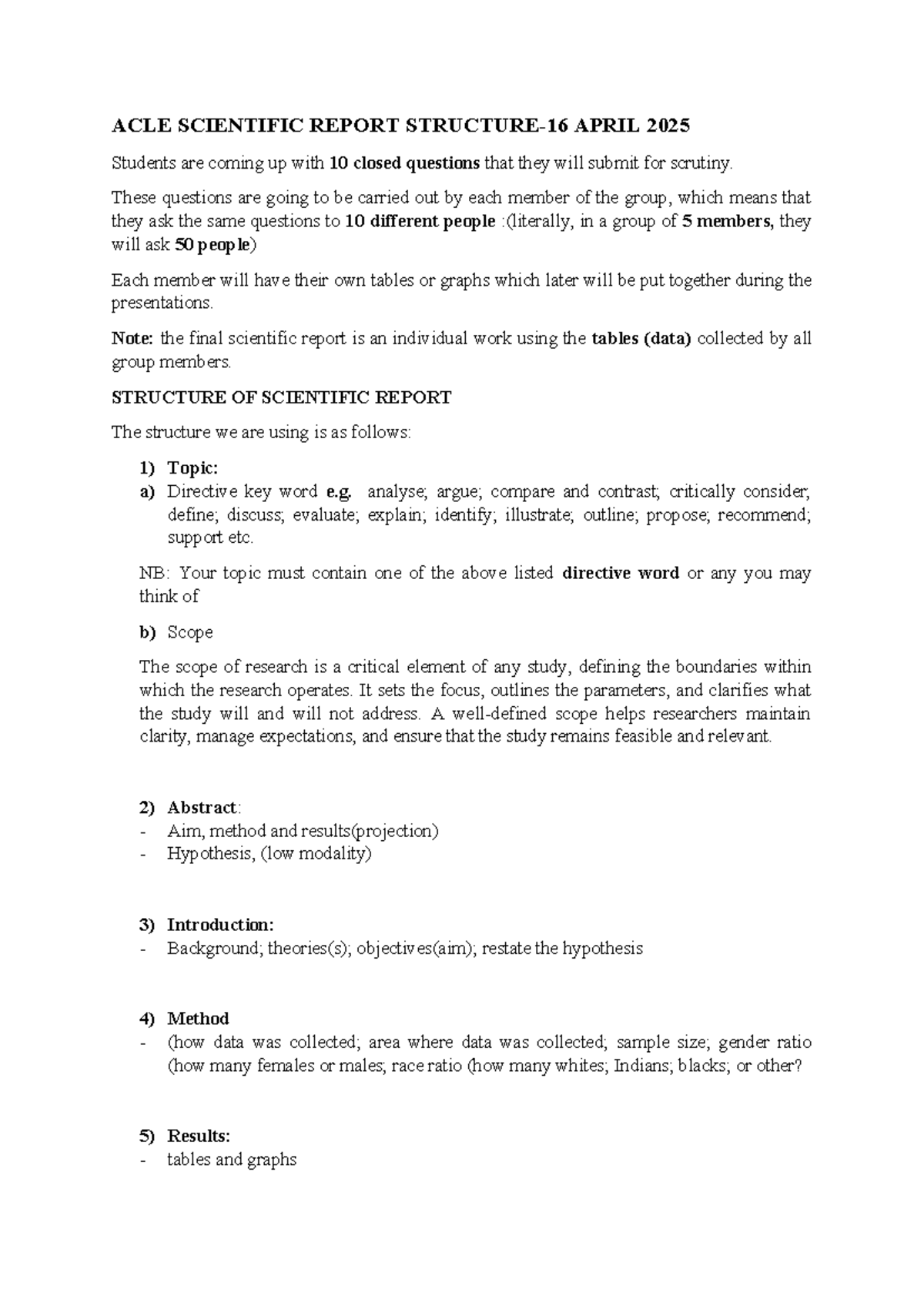 ACLE Scientific Report Structure - April 2025 - Studocu