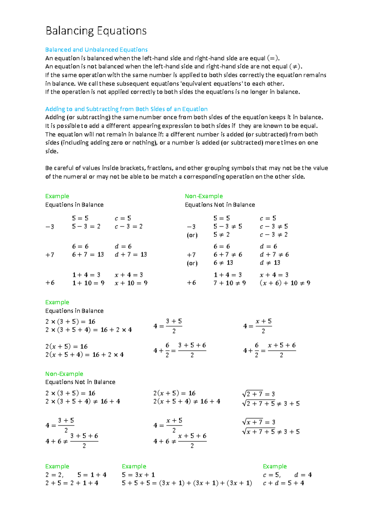 Balancing Equations: Foundation Math U3 Guide - Studocu