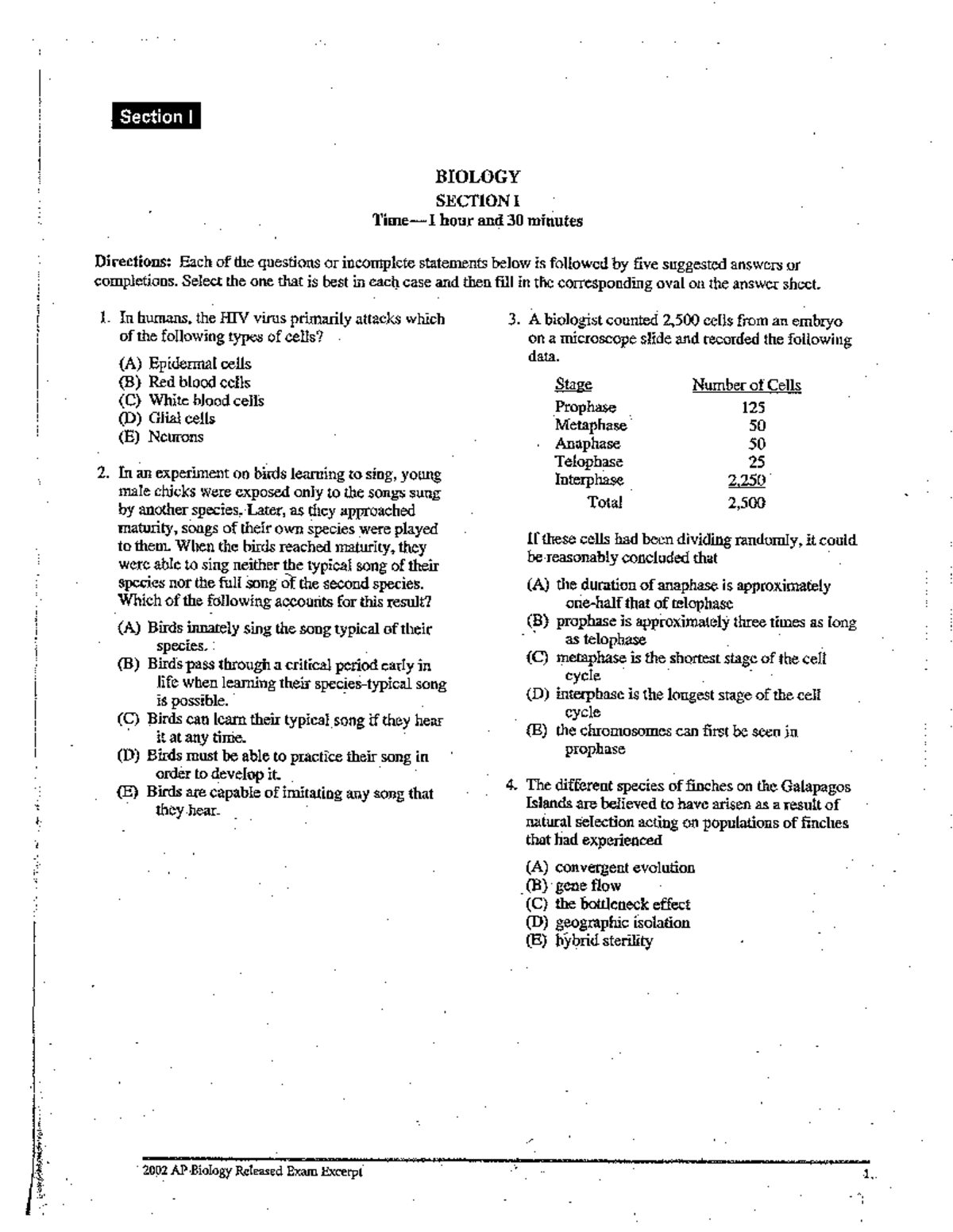 AP Biology 2002 Practice Test - 2002 AP ® BIOLOGY FREE-RESPONSE ...