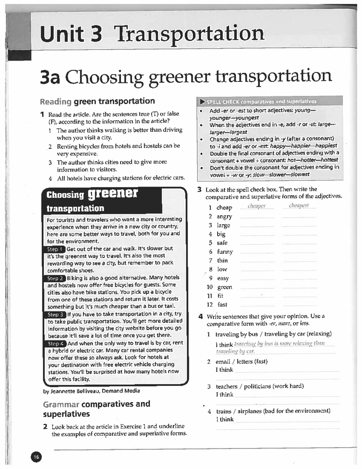 Life Workbook 3A Unit 3 - Greener Transportation & Adjectives - Studocu