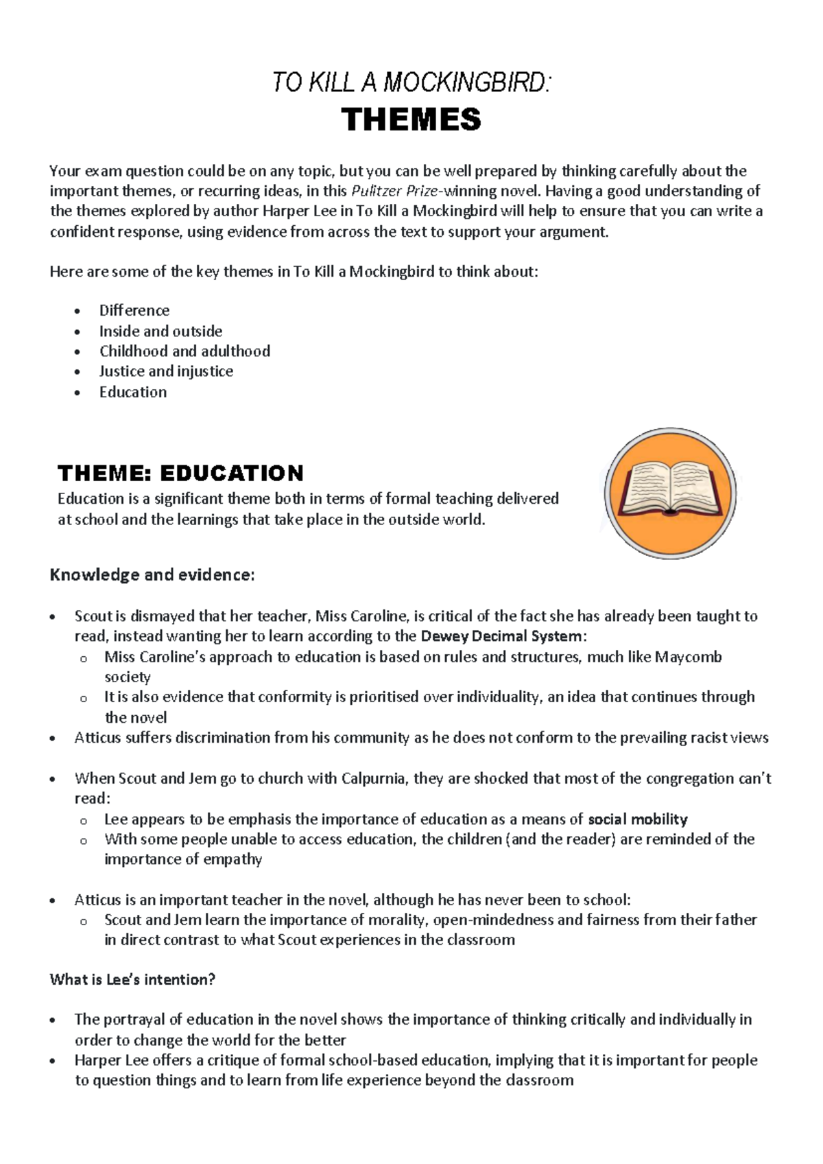 To Kill a Mockingbird (ENG 101): Key Themes Analysis - Studocu