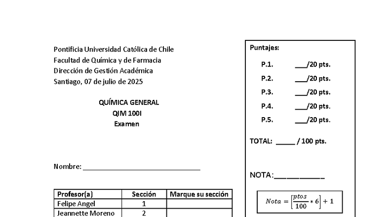 Pauta Examen QIM 100I - Química General 2025 - Studocu