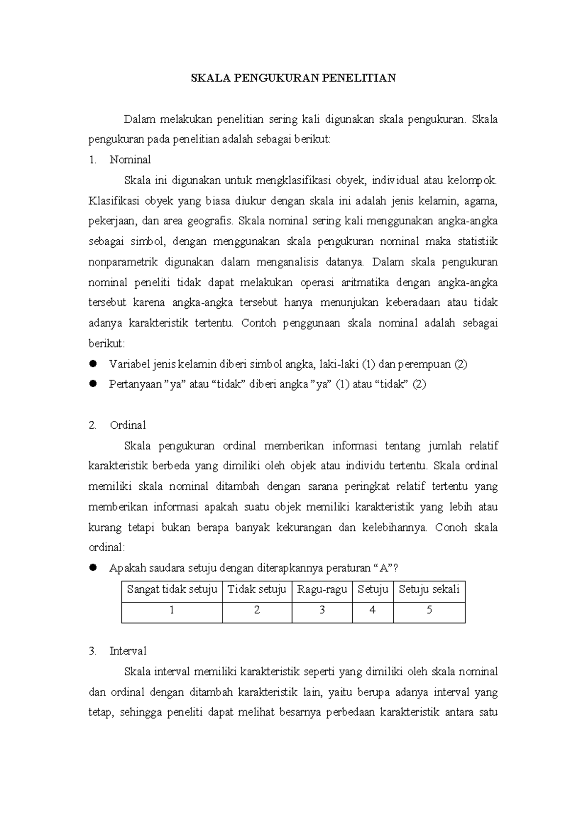 Skala Pengukuran Penelitian: Nominal, Ordinal, Interval, Ratio - Studocu