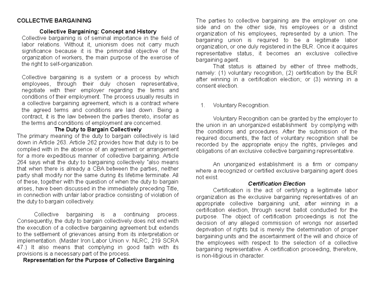 Collective Bargaining - COLLECTIVE BARGAINING Collective Bargaining ...