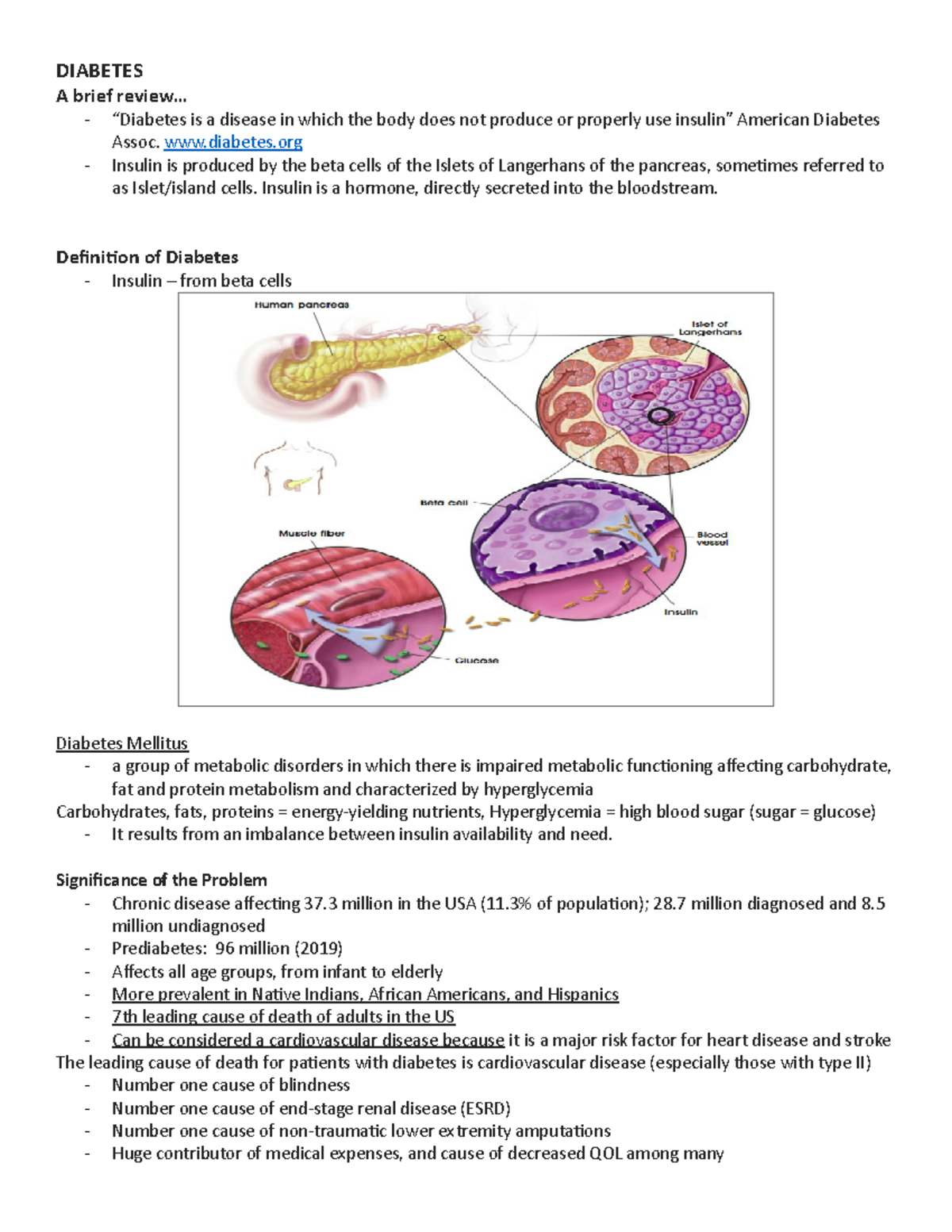 Diabetes Lecture Notes: Overview and Key Concepts for Exam - Studocu