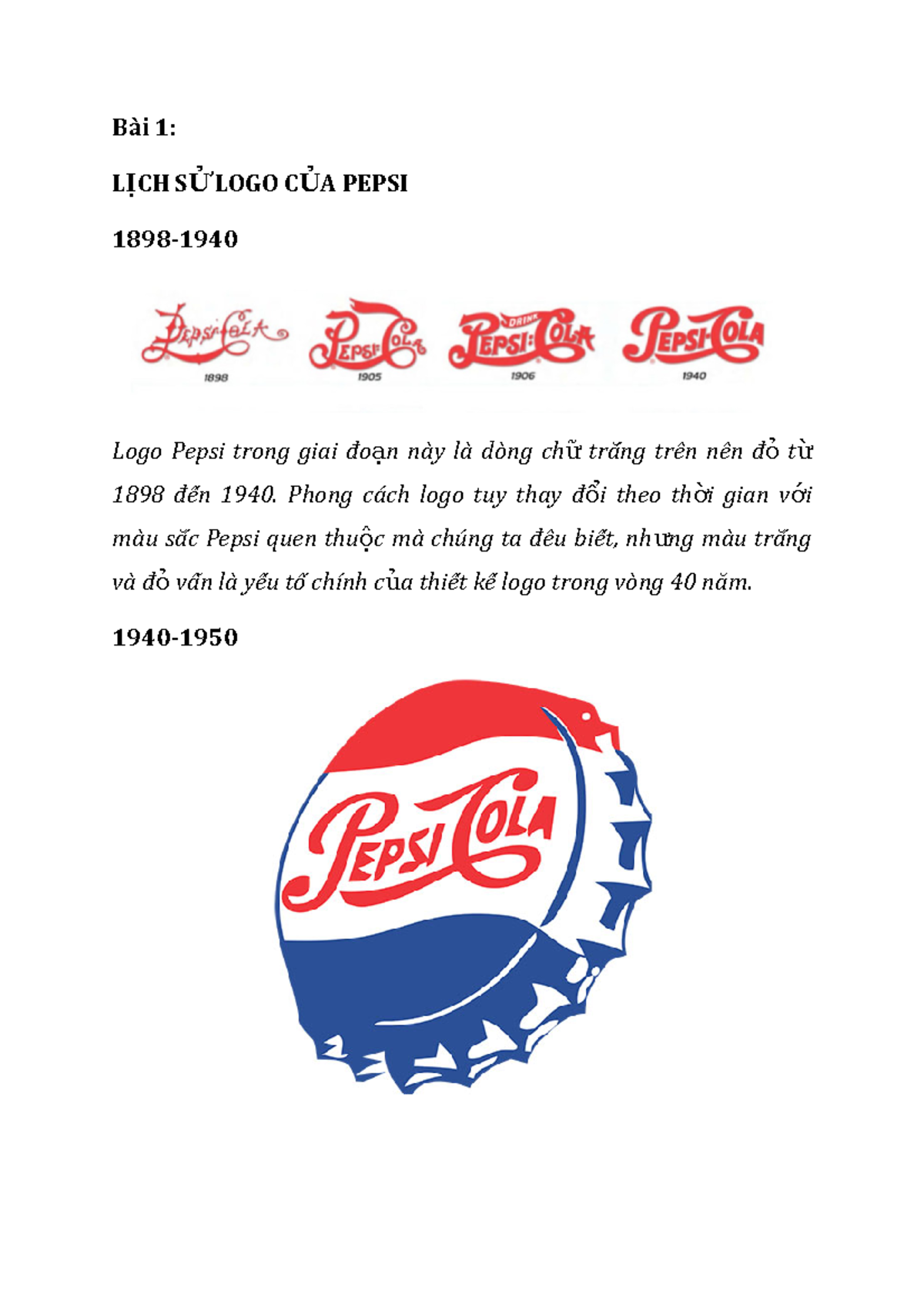 Lab 1 - Phân Tích Logo Pepsi Qua Các Thời Kỳ (1898-2023) - Studocu