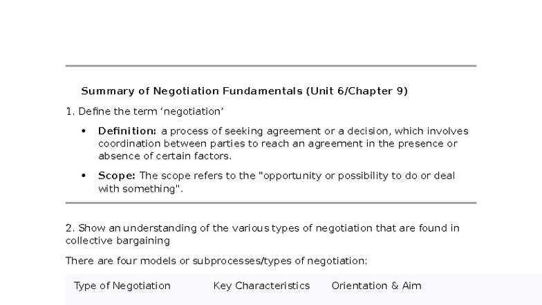 Summary of Negotiation Fundamentals (ELRM Unit 6, Chapter 9) - Studocu