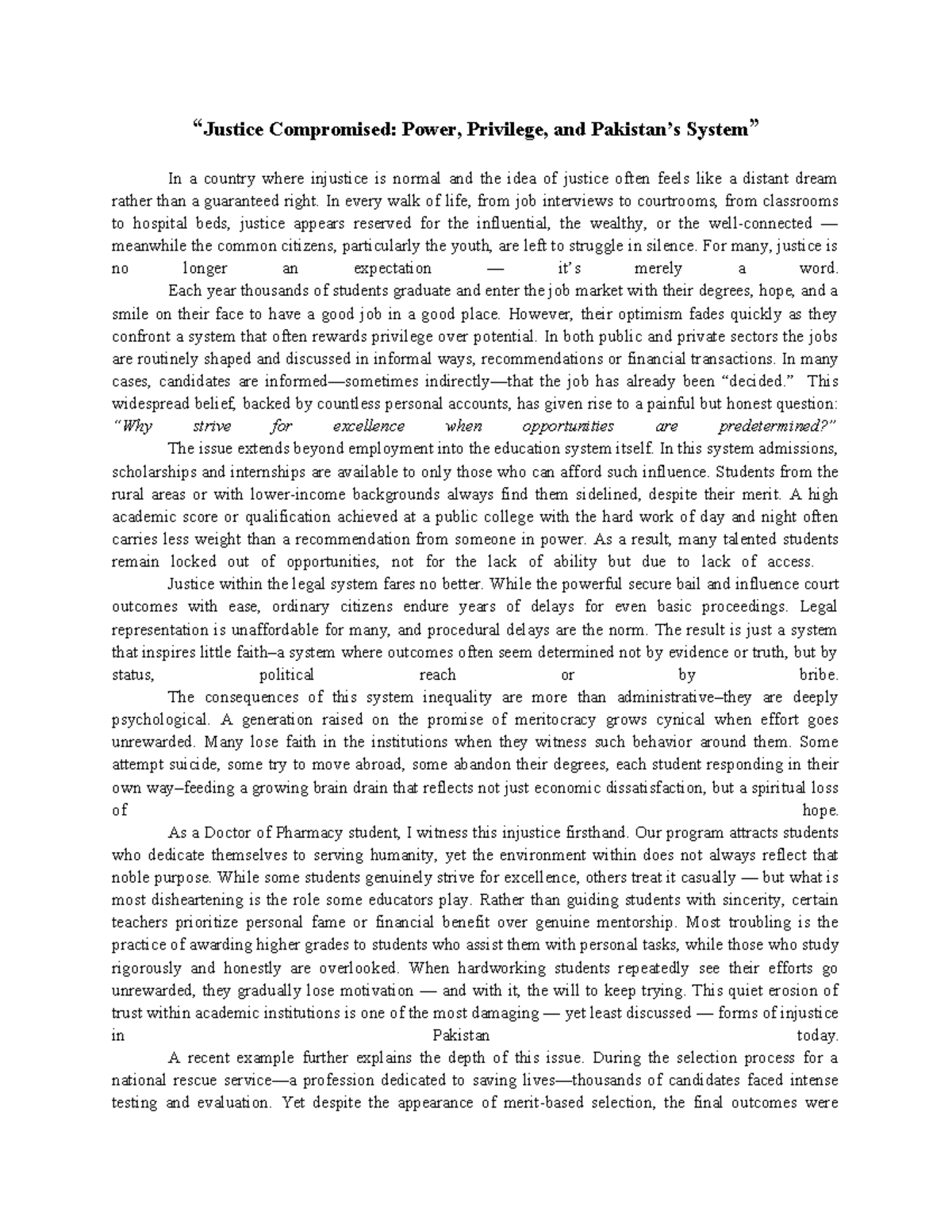 Justice Compromised: Power, Privilege, and Pakistan's System Analysis ...