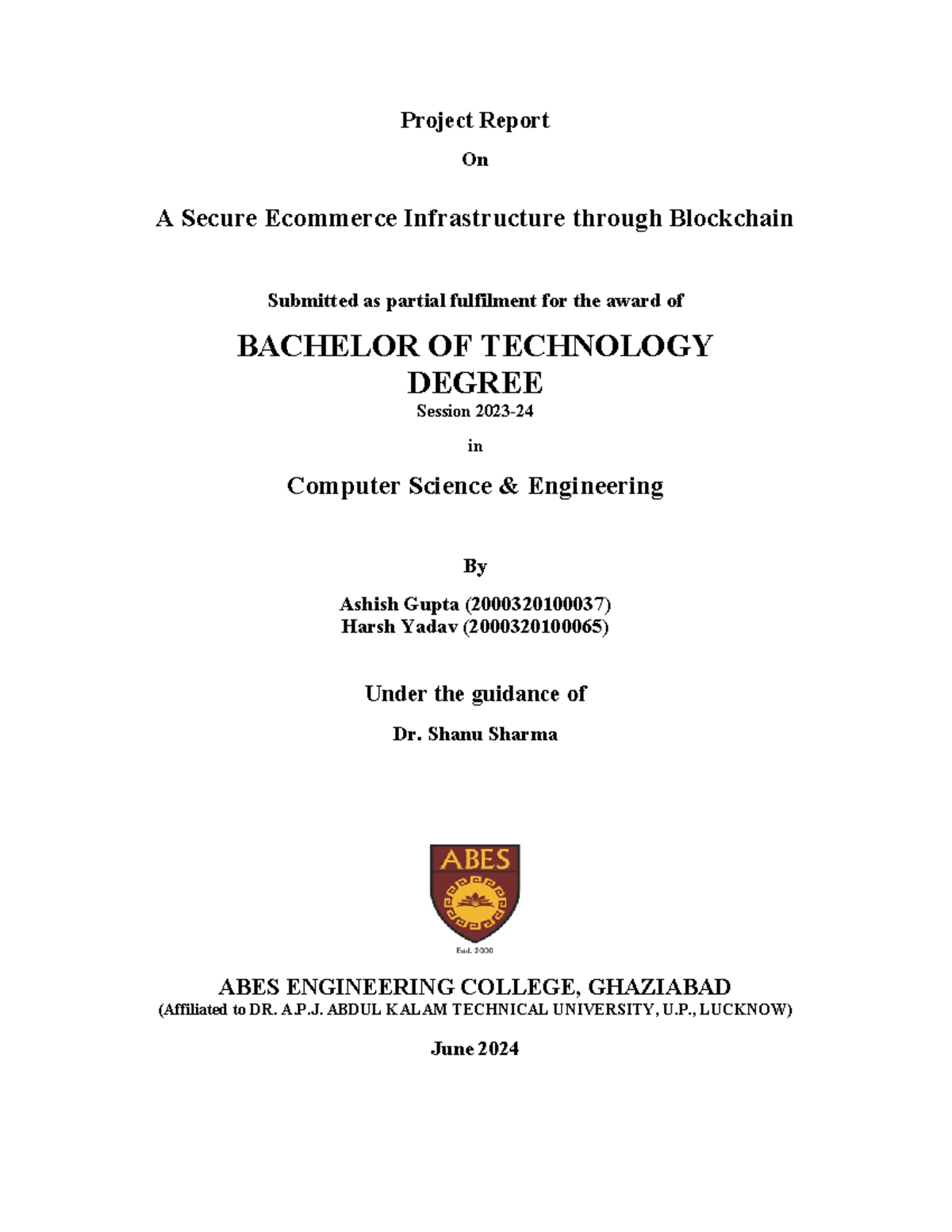 Final Year Project Report on Securing E-commerce with Blockchain (BTech) - Studocu