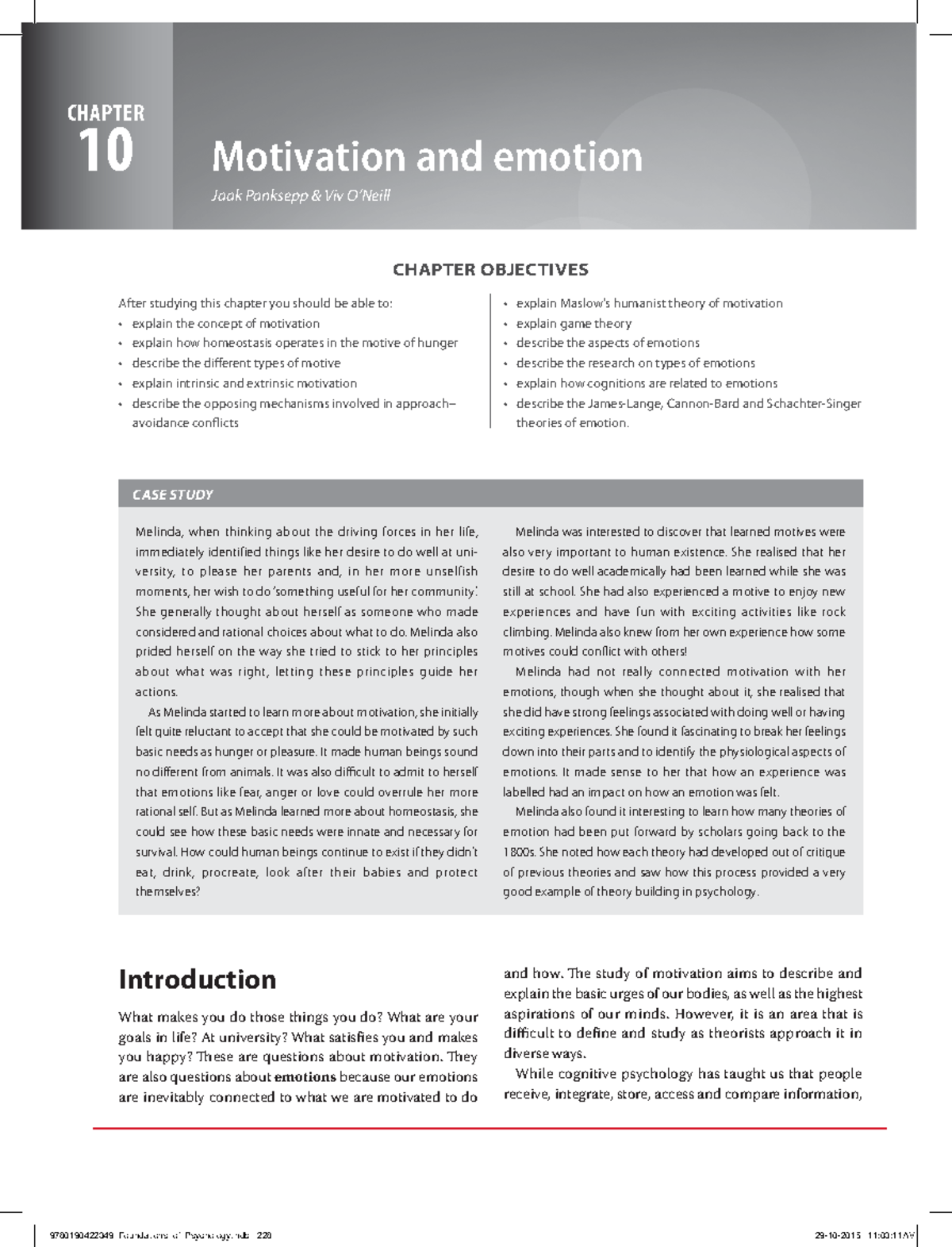 Chapter 10- Motivation and Emotions - CASE STUDY CHAPTER OBJECTIVES ...