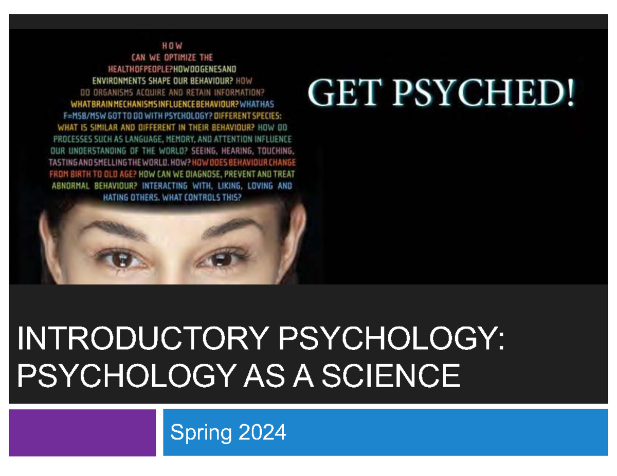 PSYCH10 Lecture 1: Introduction to Psychology as a Science - Studocu