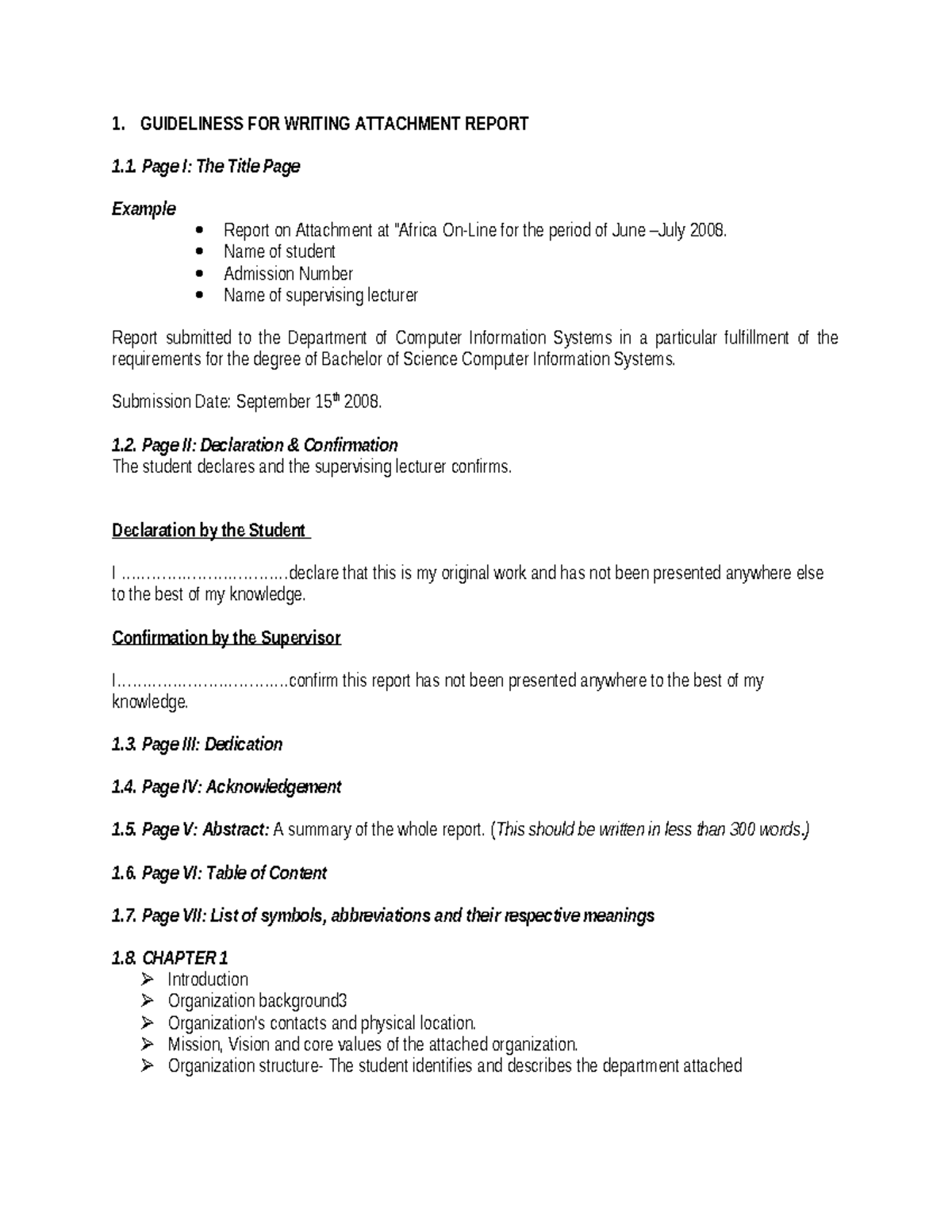 Guidelines for Writing Attachment Report (CIS 101) - Studocu
