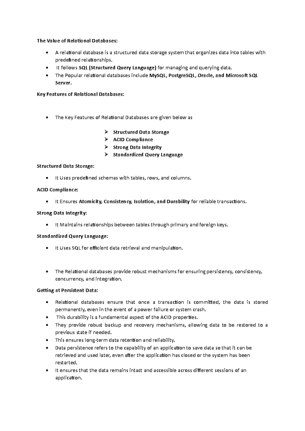 Relational Databases Overview: Key Features & Integration (CS101) - Studocu