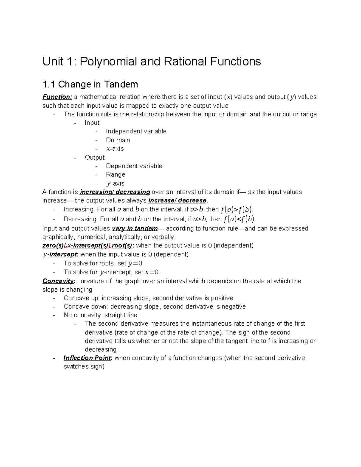 Untitled document - AP Precalc Unit 1.1 Summary with examples - Unit 1 ...