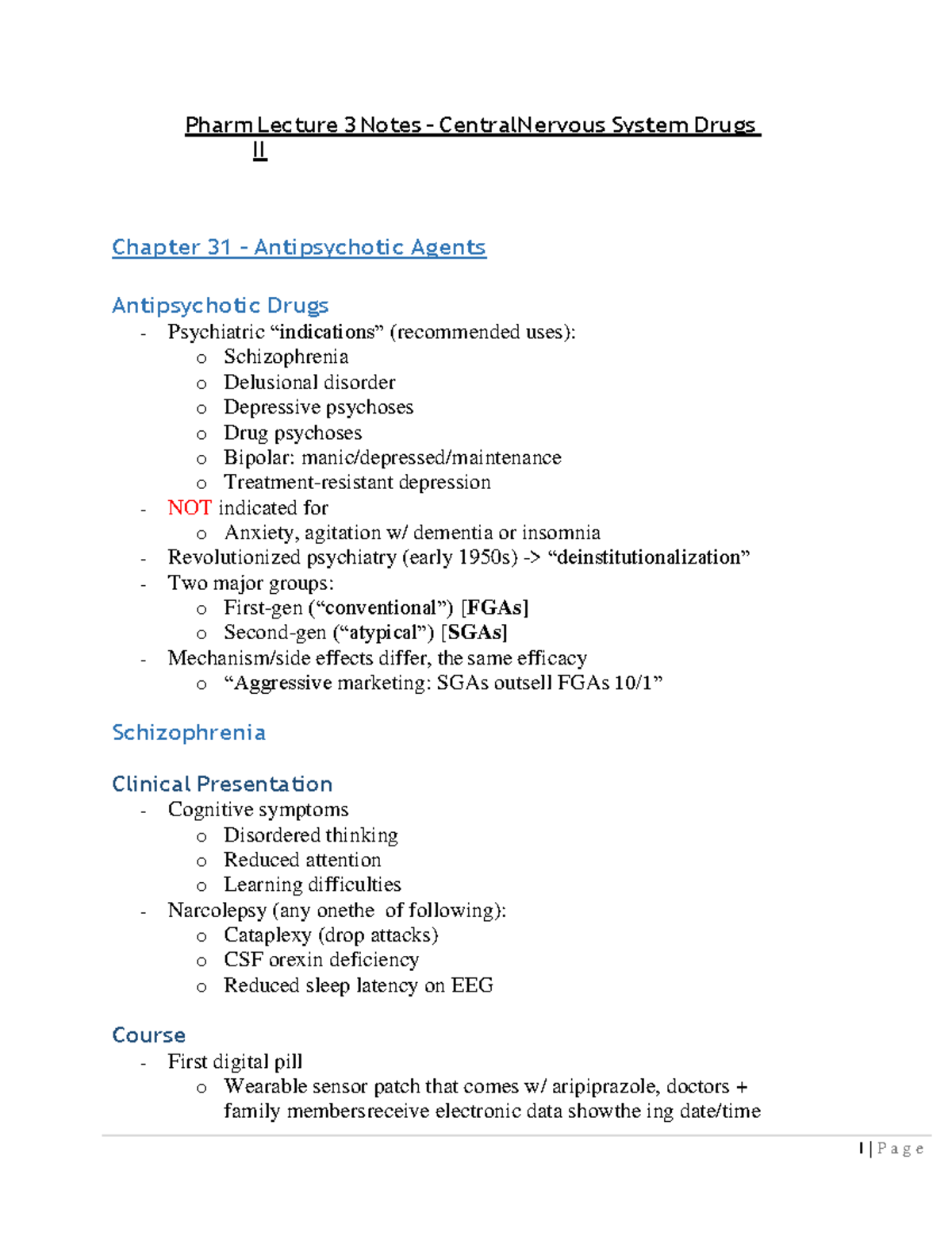 Pharm Lecture 3 Notes Central Nervous System Drugs II.docx - Pharm ...