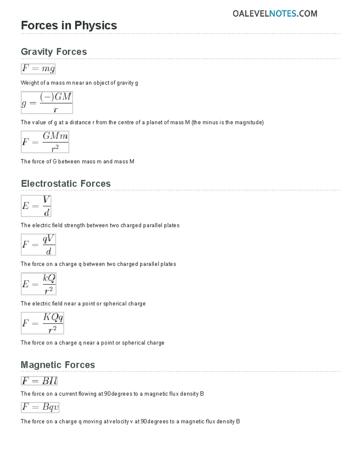 A Level Physics Formulae Sheet 6: Forces, Energy & Motion - Studocu