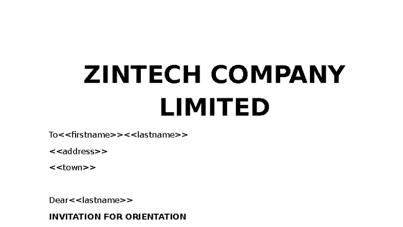 ZINTECH COMPANY LIMITED Orientation Invitation Details - Studocu