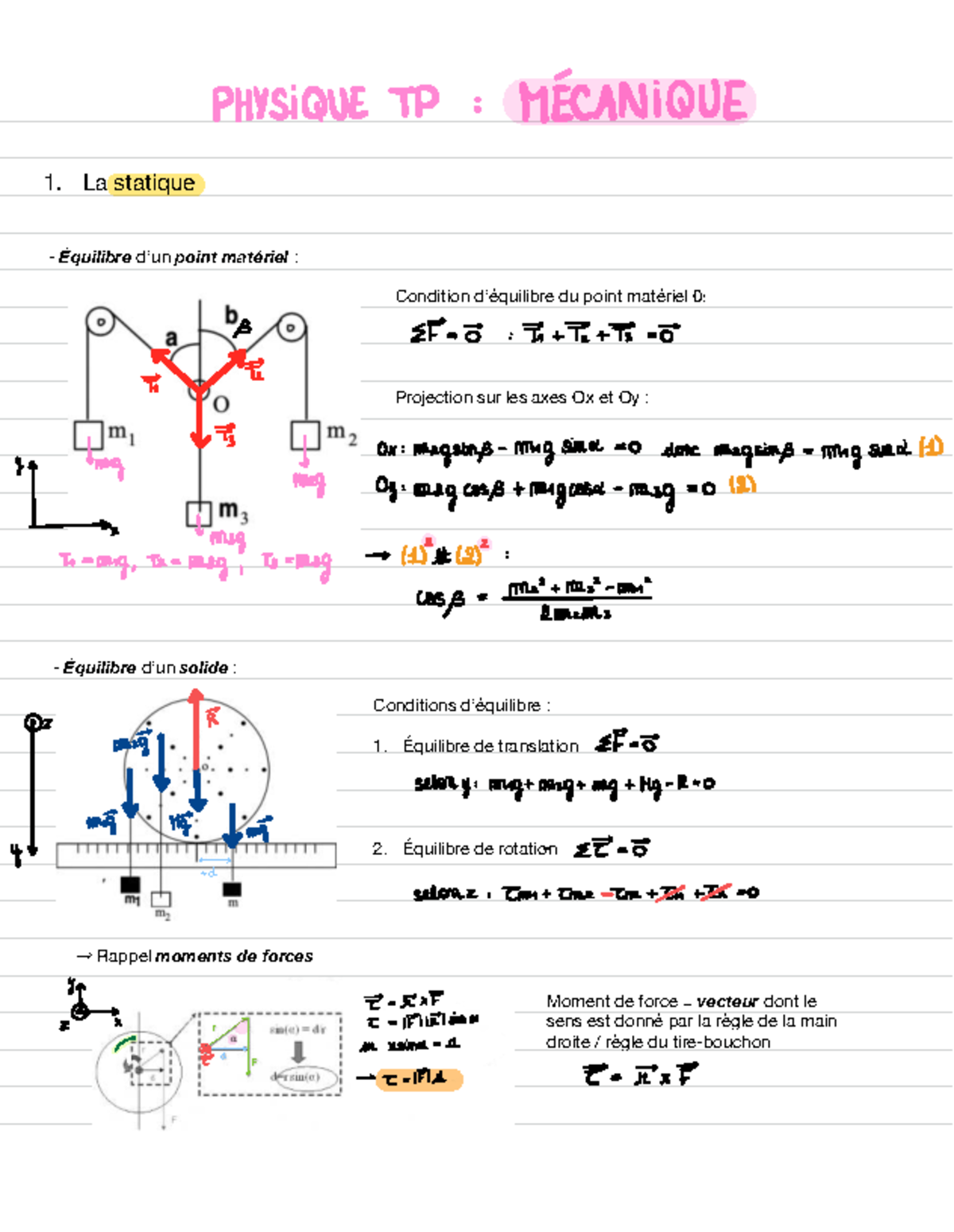 MEC - TP Physique Mécanique : Statique et Dynamique des Systèmes - Studocu