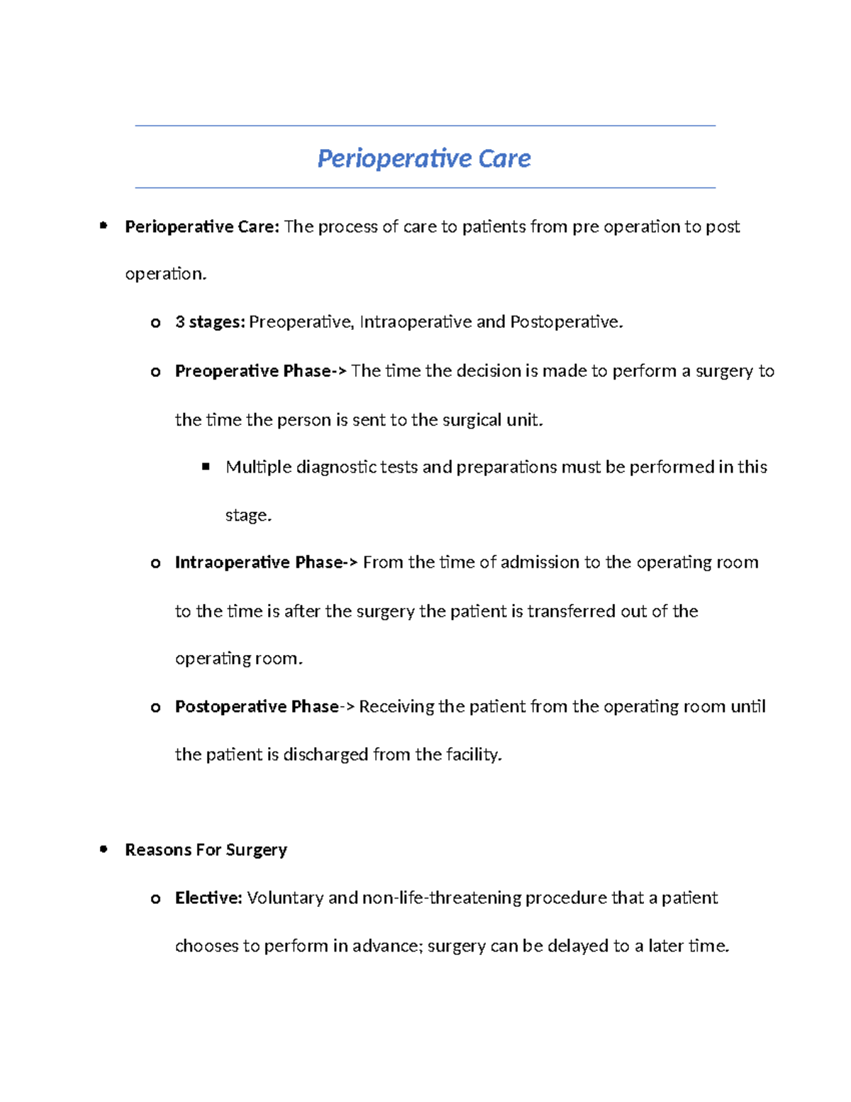 Perioperative Care Notes: Stages, Risks, and Postoperative Management ...