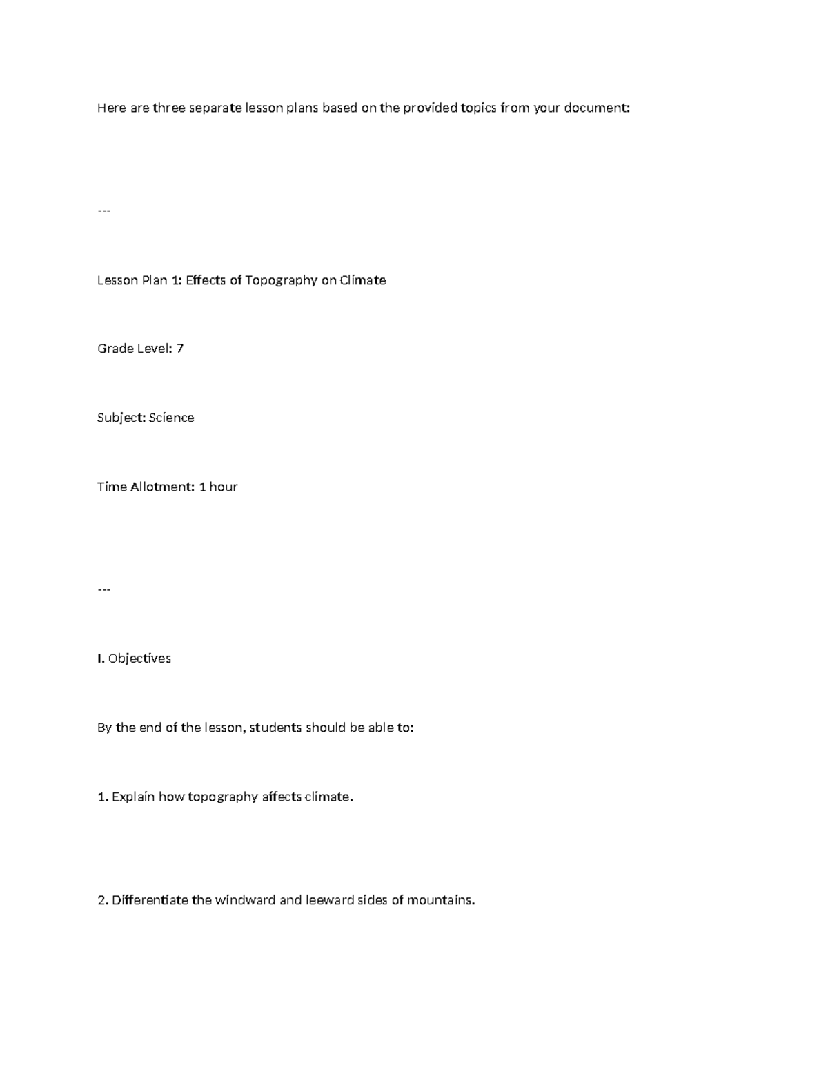 Grade 7 Science Lesson Plans: Topography, Breezes & Ocean Currents ...
