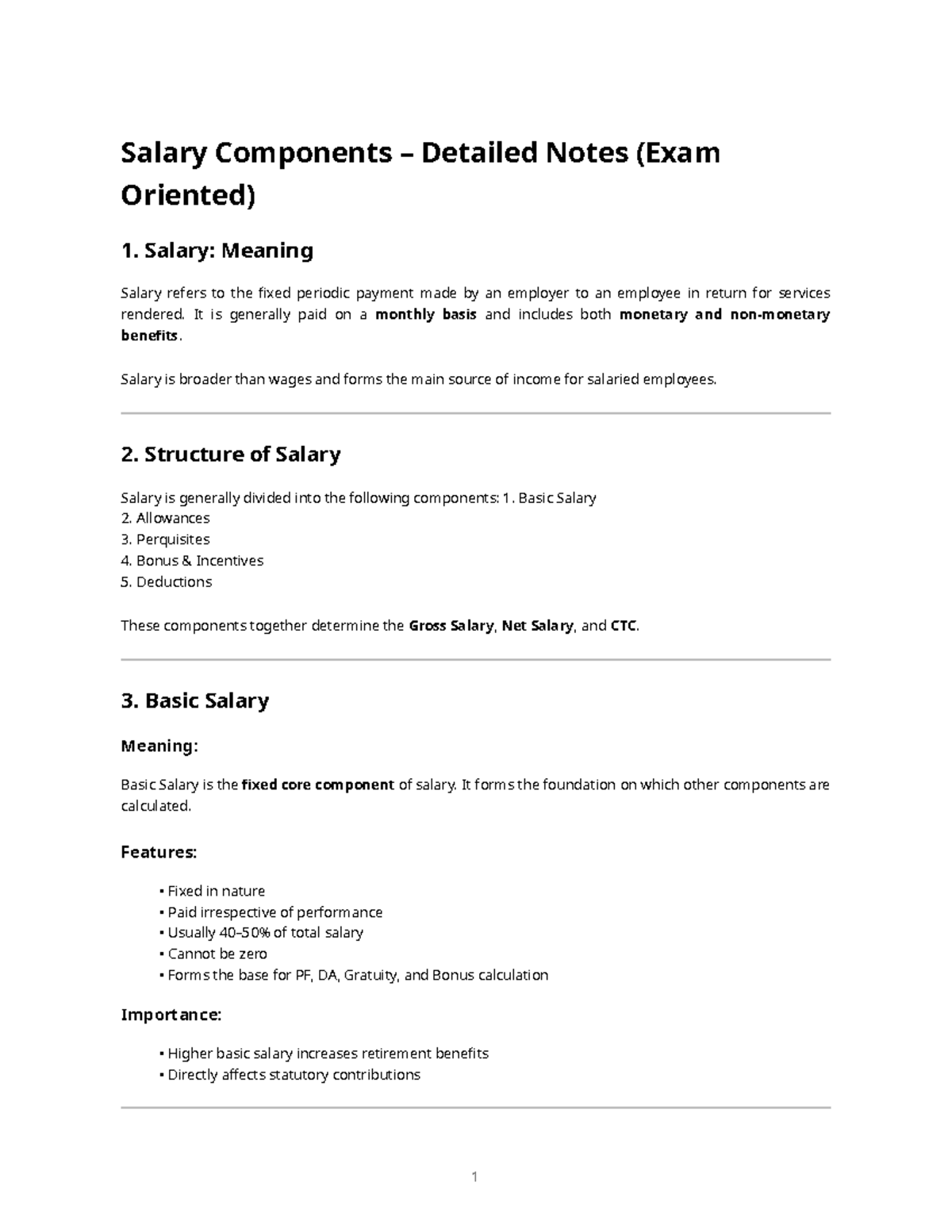 Salary Components Detailed Notes (Exam Oriented) - Studocu
