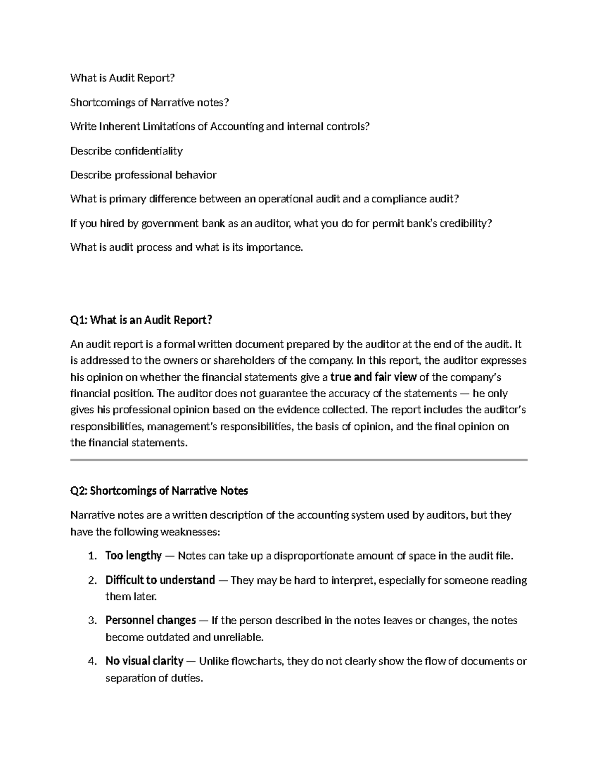 Audit Report Overview: Key Concepts and Limitations in Accounting - Studocu