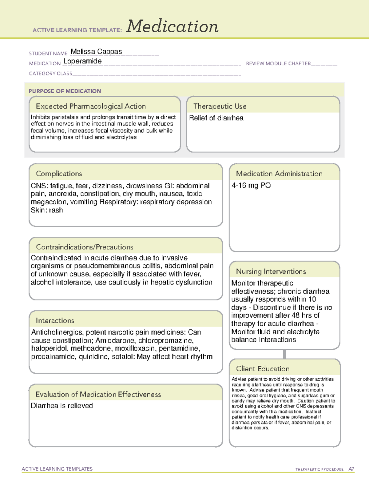 Loperamide Medication Card: Key Details & Nursing Interventions - Studocu