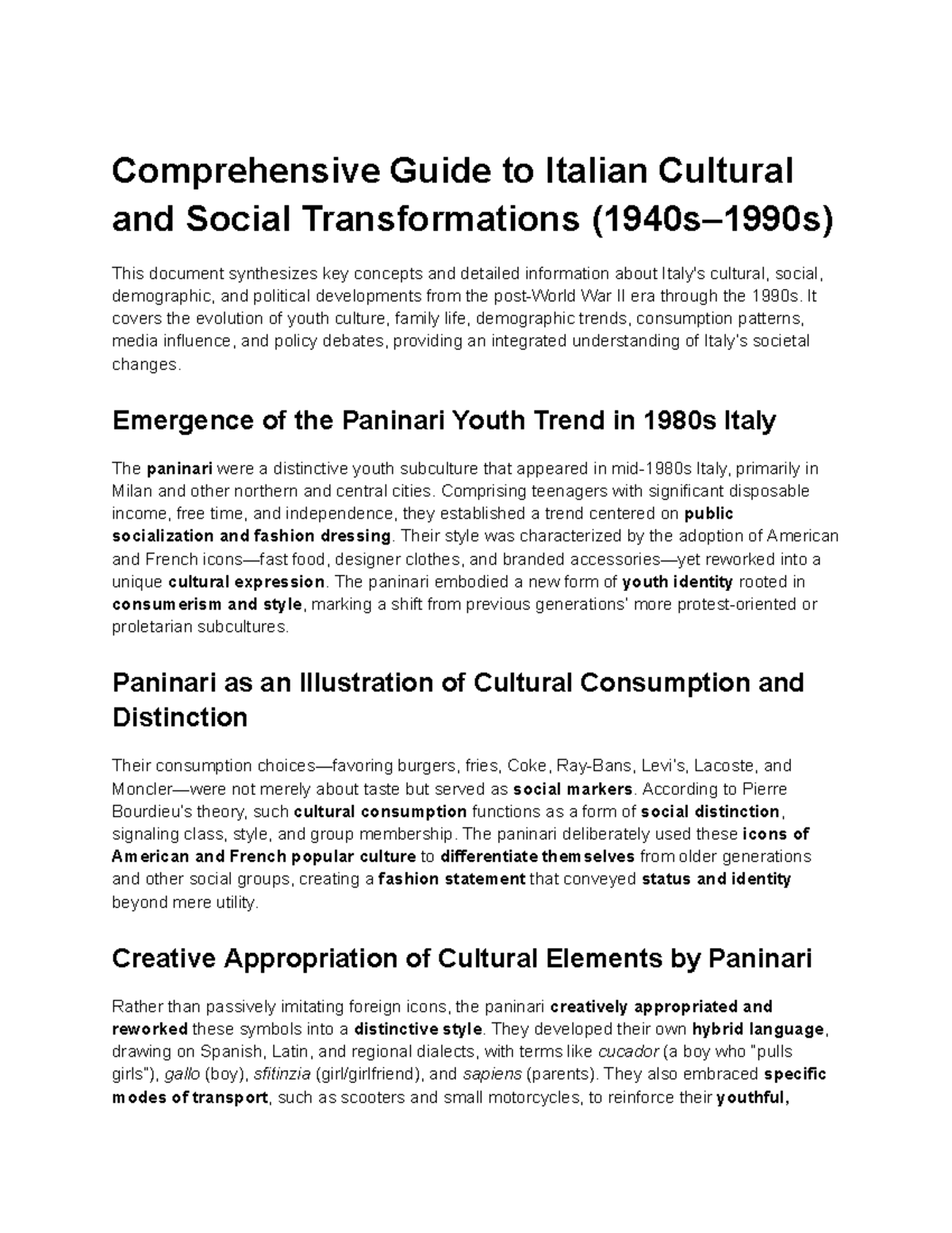 Comprehensive Guide to Italian Cultural & Social Changes (1940s-1990s ...