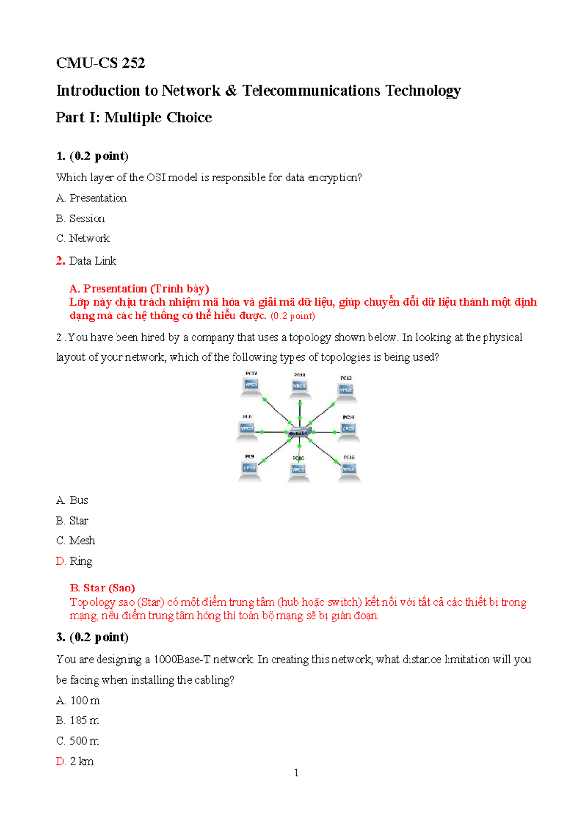 CMU-CS 252 Final Exam: Network & Telecommunications MCQs - Studocu