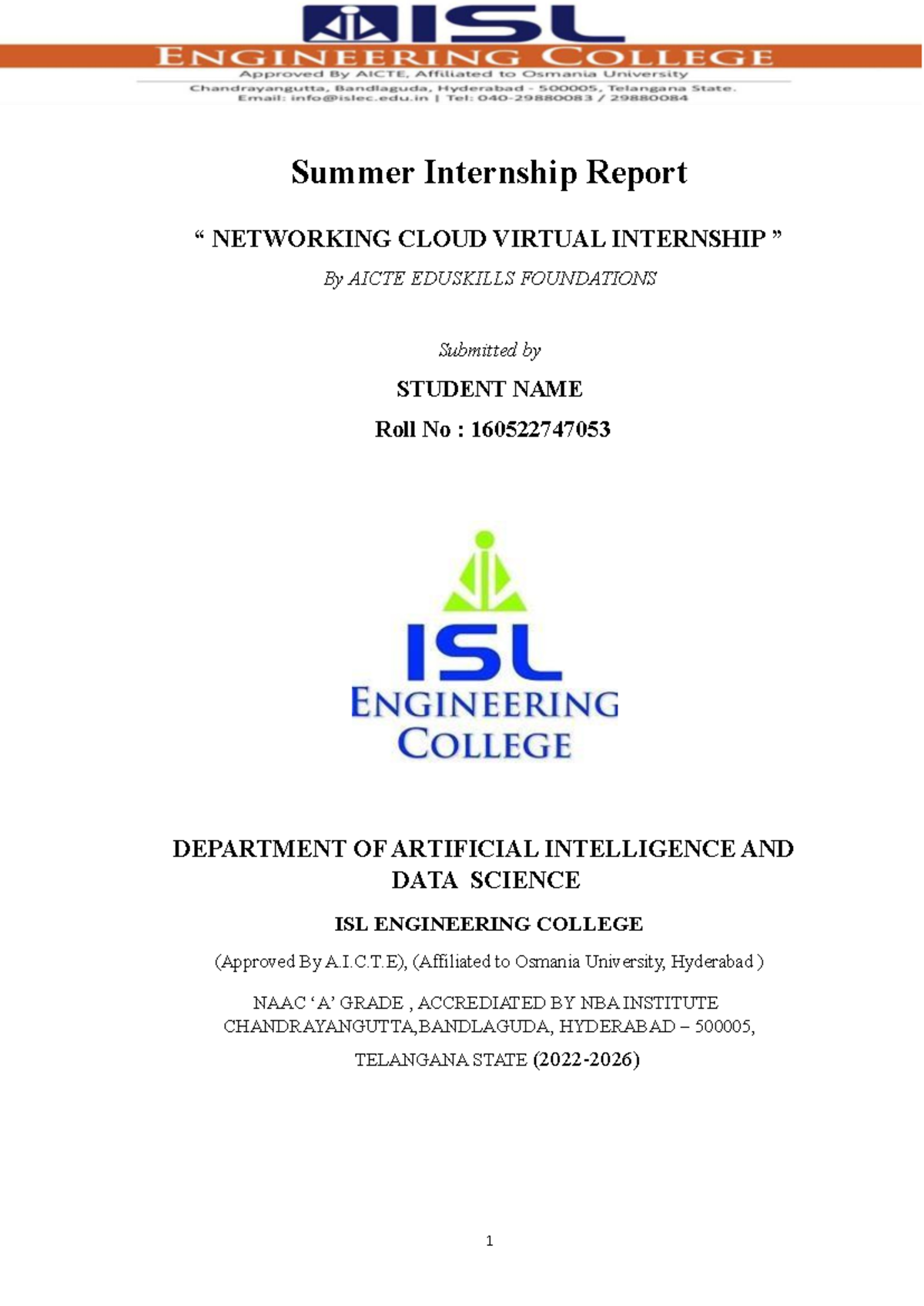 Summer Internship Report: Networking & Cloud Virtual Internship (AICTE ...