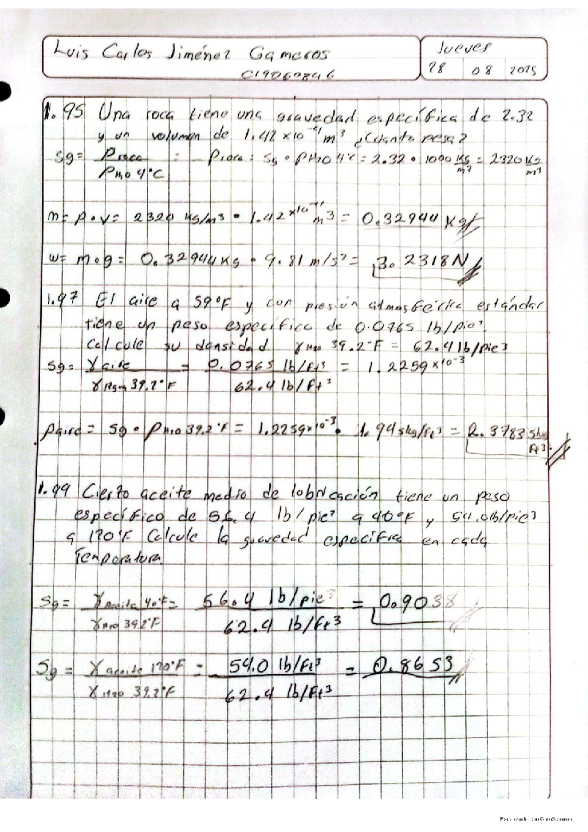 Tarea 7: Cálculo de Gravedad Específica y Densidad - C1906 - Studocu