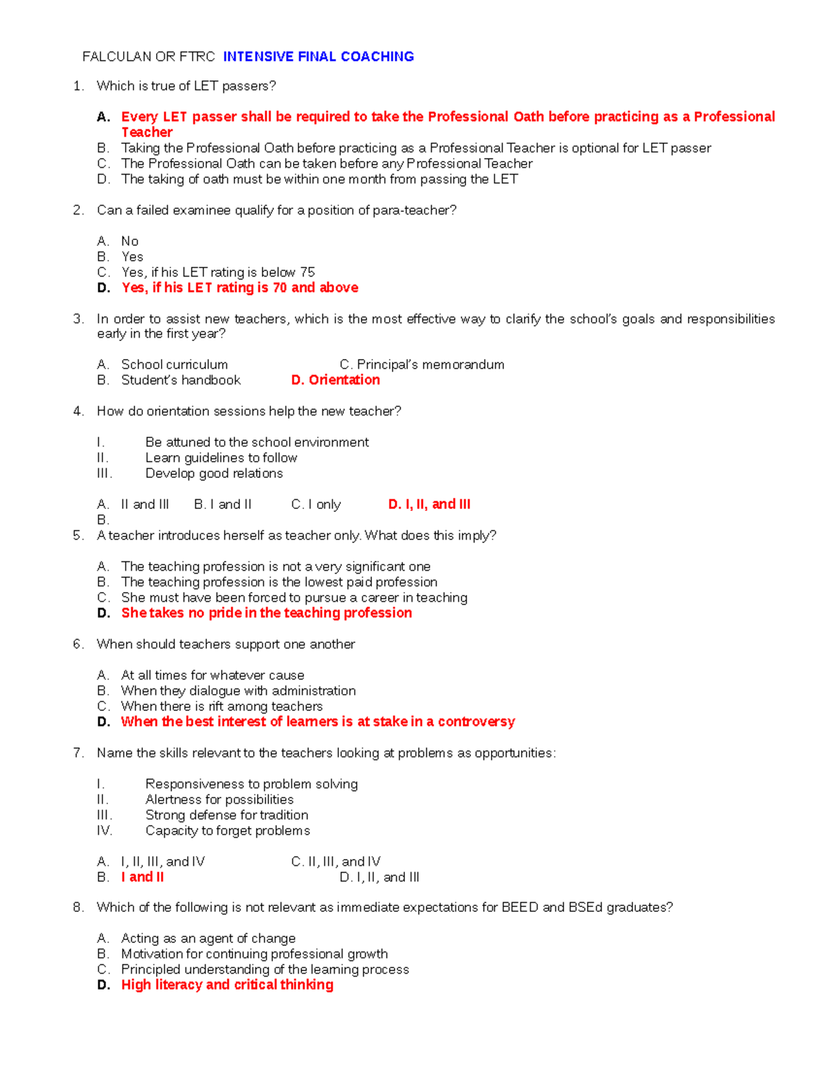 FALCULAN FTRC Final Coaching Review - Page 1 (22) - Studocu