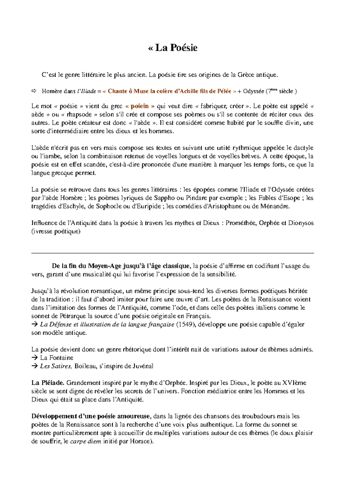 Cours Général sur la Poésie : Évolution et Influences Littéraires - Studocu