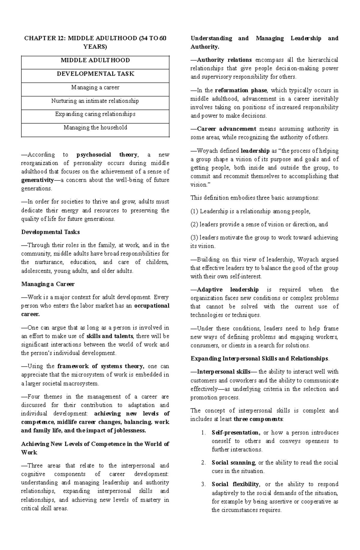 Chapter 12 Review - Middle Adulthood: Developmental Tasks and ...