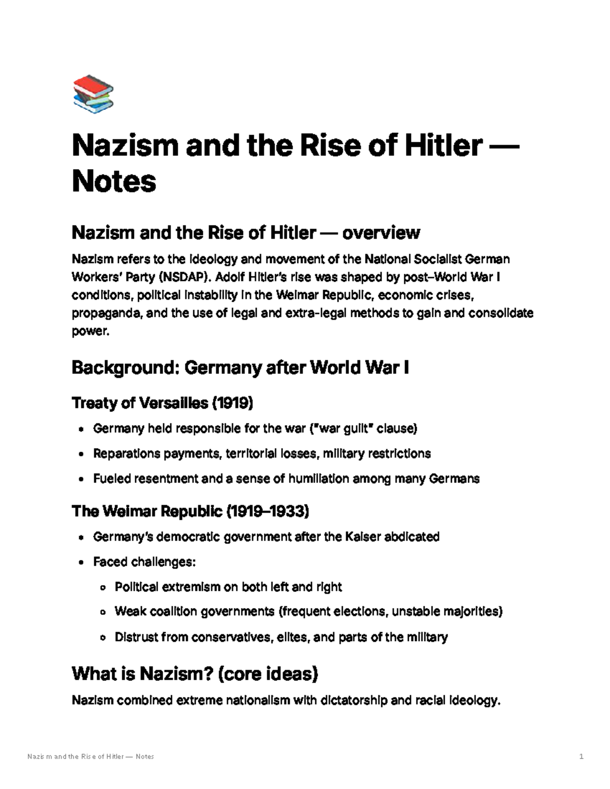 Nazism and the Rise of Hitler: Key Notes and Overview - Studocu