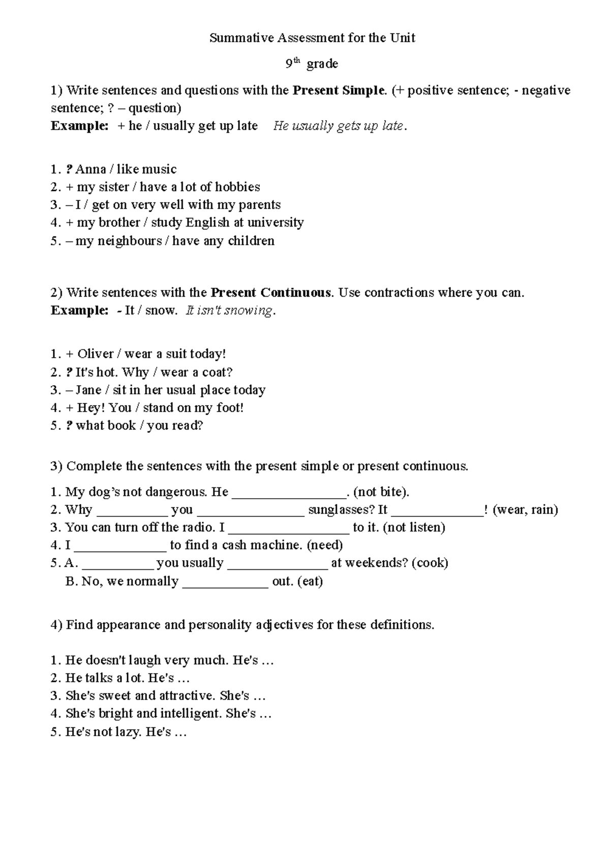 БЖБ 9 класс 1 тоқсан - Summative assessment for the unit - Summative ...