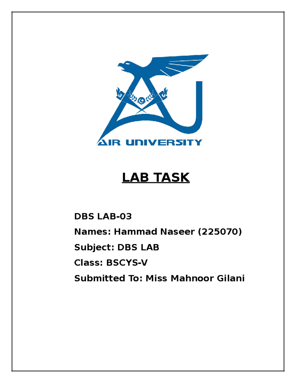 225070 DBS-lab03 - asdasdasd - DataBase Managment System - LAB TASK DBS ...