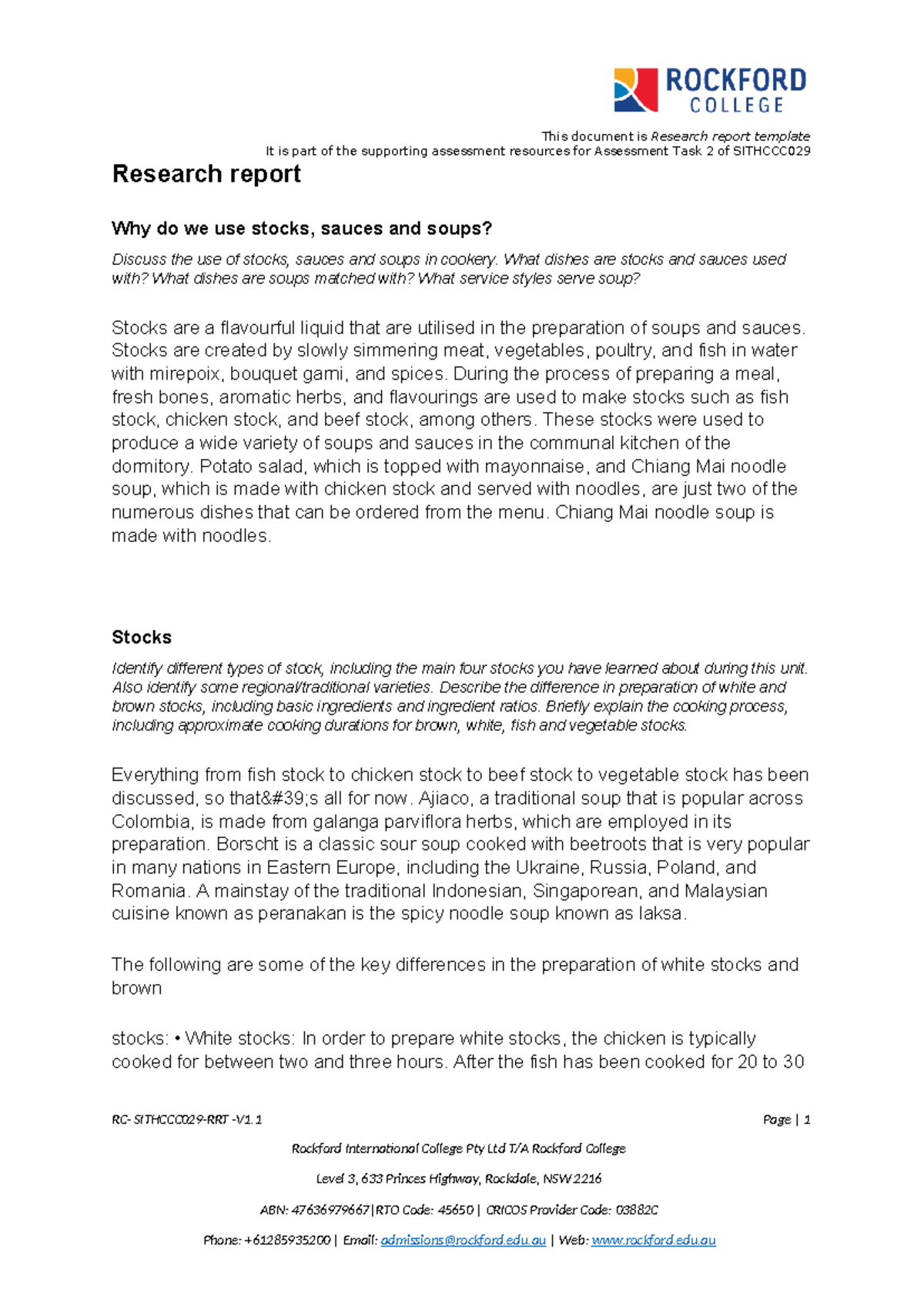 SITHCCC029 - Research Report on Stocks, Sauces, and Soups - Studocu