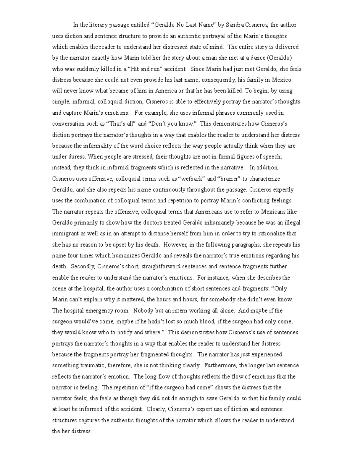 Analyzing Diction and Sentence Structure in Cisneros' "Geraldo No Last ...