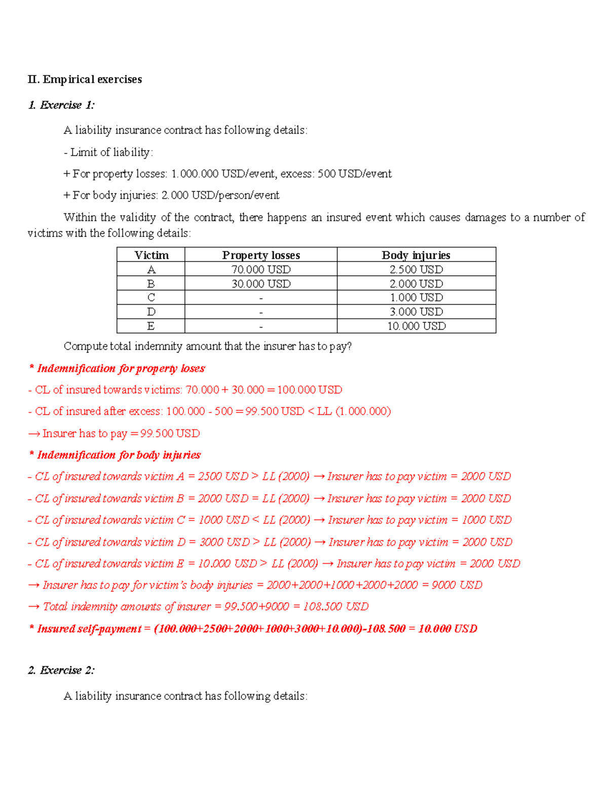 Revision-LIST - Bảo hiểm trách nhiệm: Exercises on Liability Insurance ...